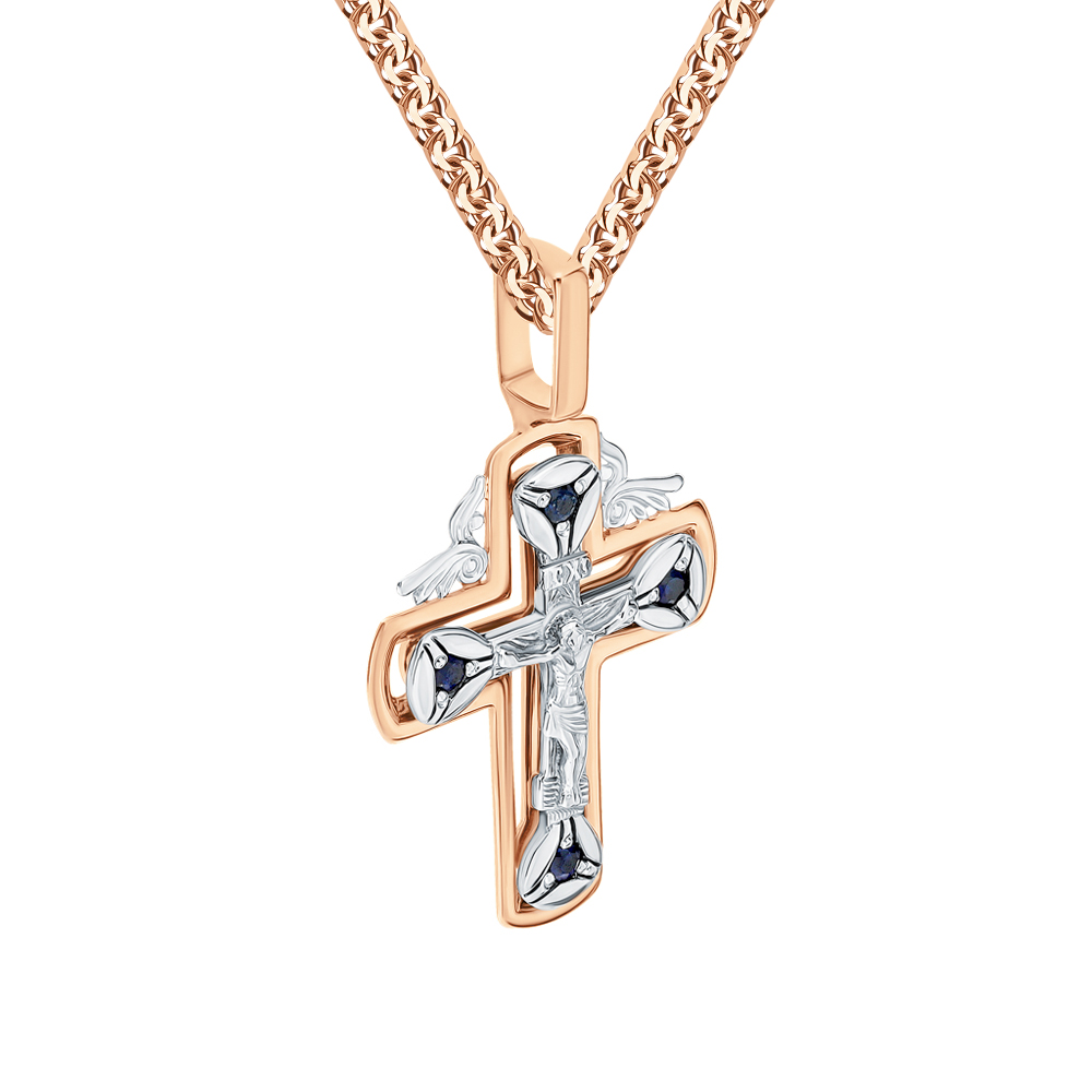 Золотой крест-подвеска с сапфирами природными БРИЛЛИАНТЫ ЯКУТИИ 73089 ...