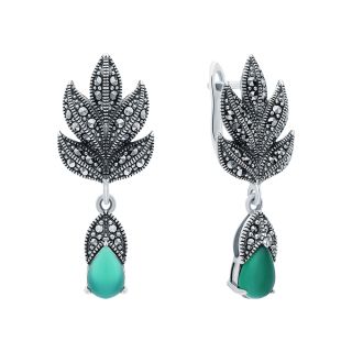 Серебряные серьги с хризопразами и марказитами swarovski SUNLIGHT ...