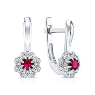 Серебряные серьги с фианитами и рубинами природными BASTET СГ-26 ...